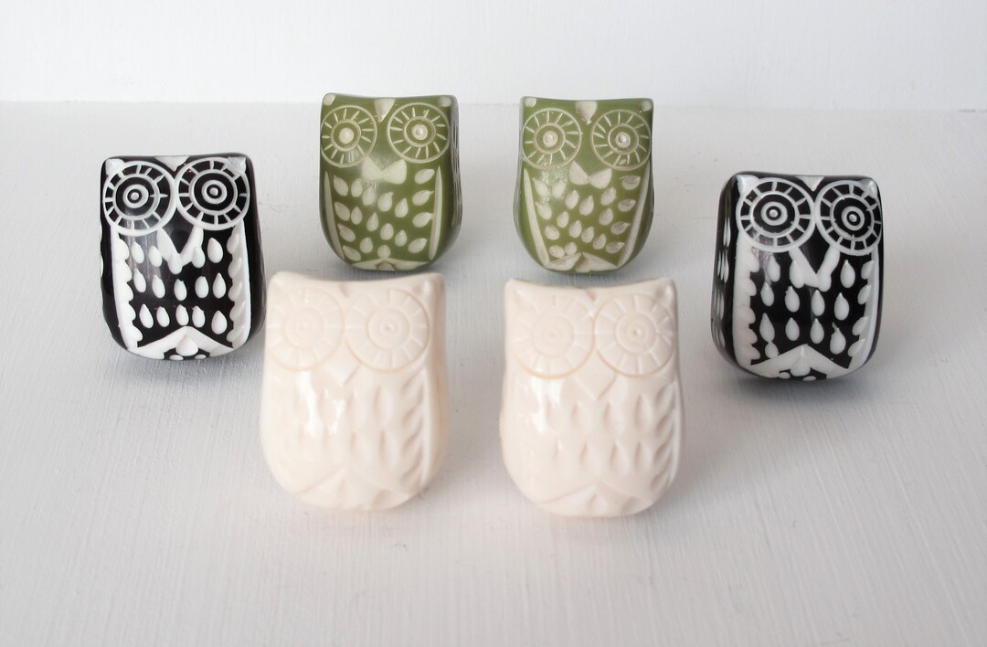 Carved Owl Knobs - Dresser Pull - White Owl Knob - Black Own Knob ...