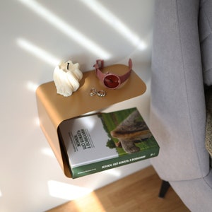 Small Modern Floating Nightstand WAVE Curved Metal Wall - Etsy