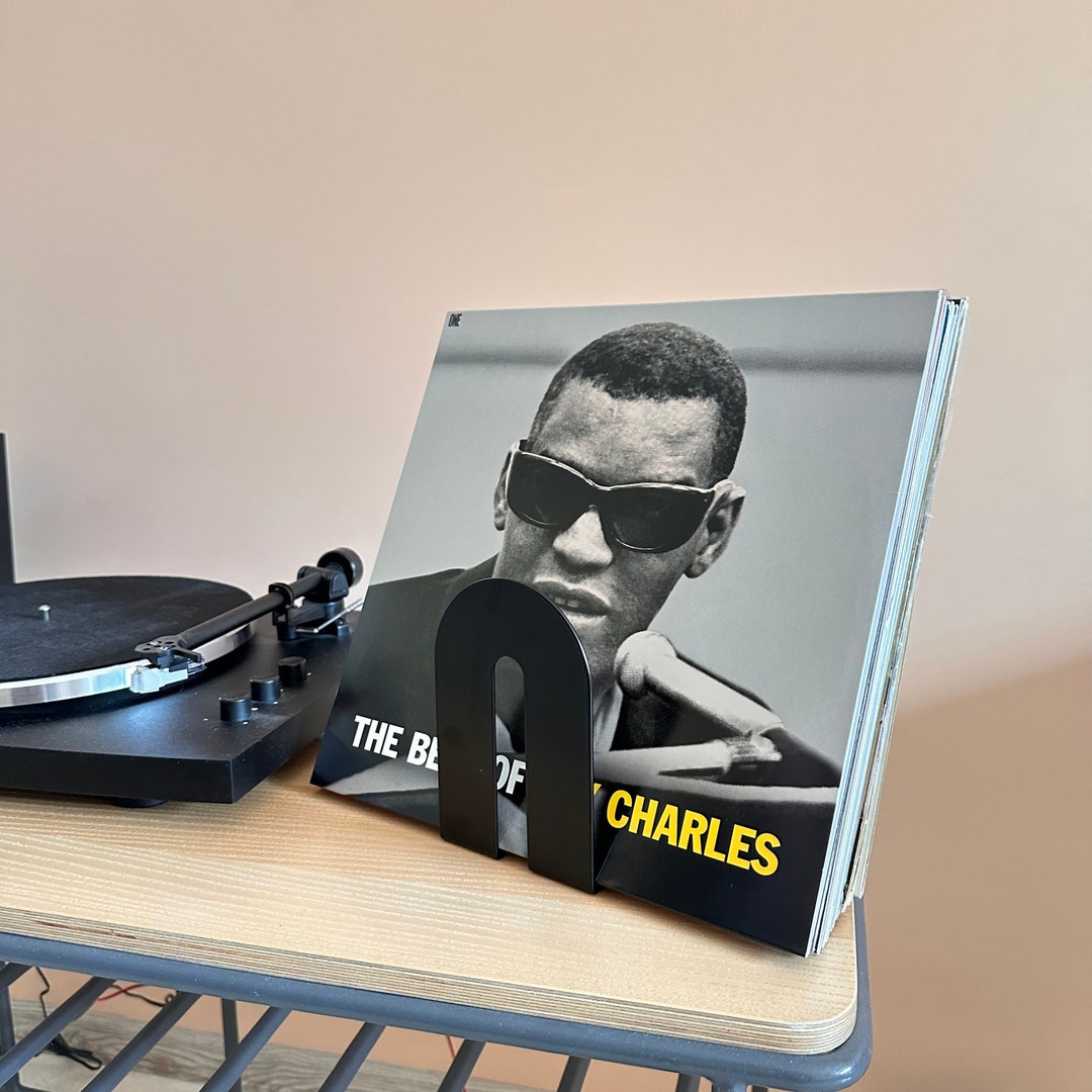 Black Metal Vinyl Record Bookend, Modern Vinyl Record Holder, Sturdy ...