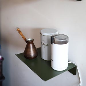 Matte Green Metal Wall Shelf HILL, Modern Floating Bookshelf, Small ...