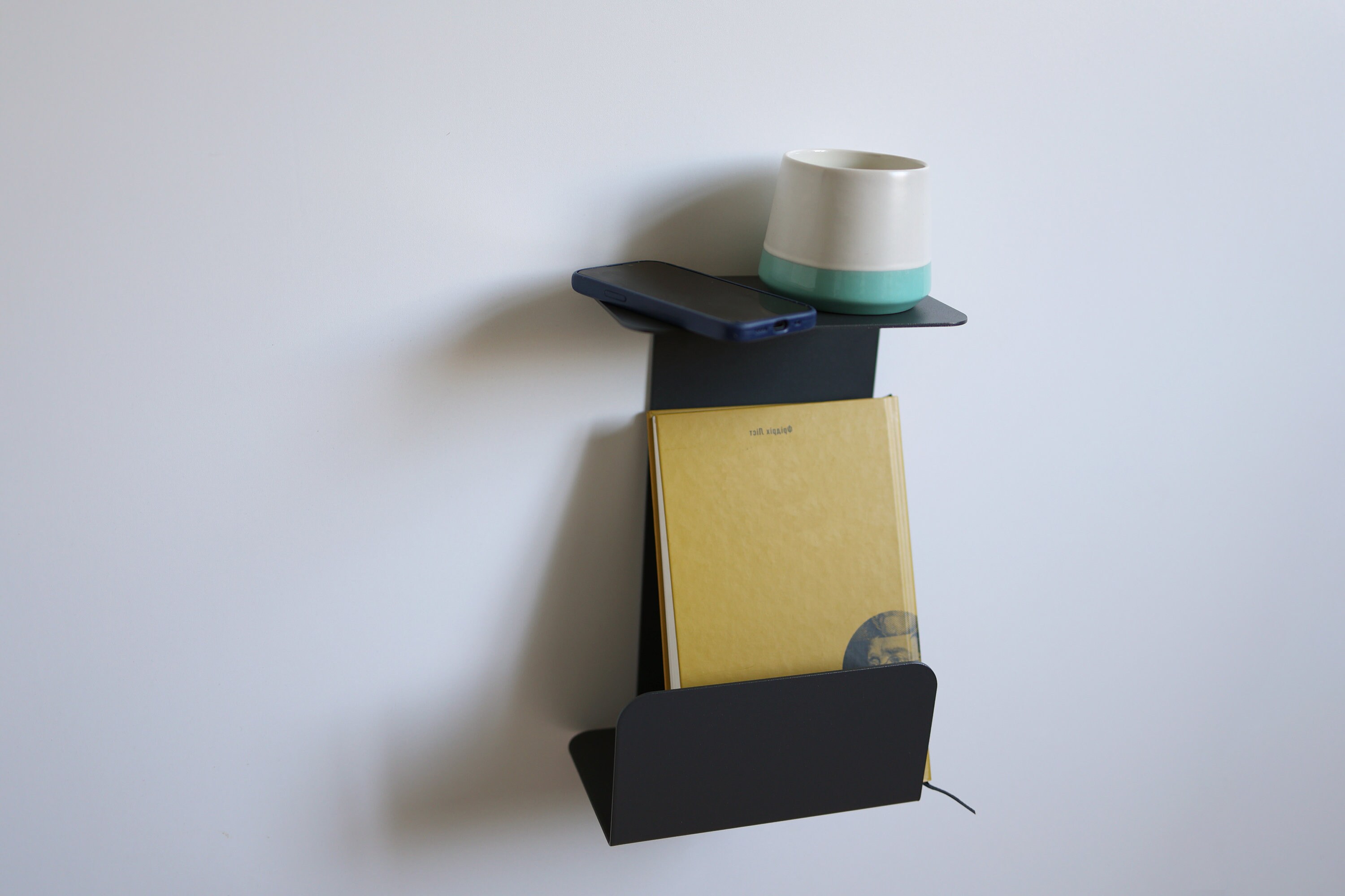 Matte Floating Nightstand NAT, Textured Graphite Metal Nightstand ...