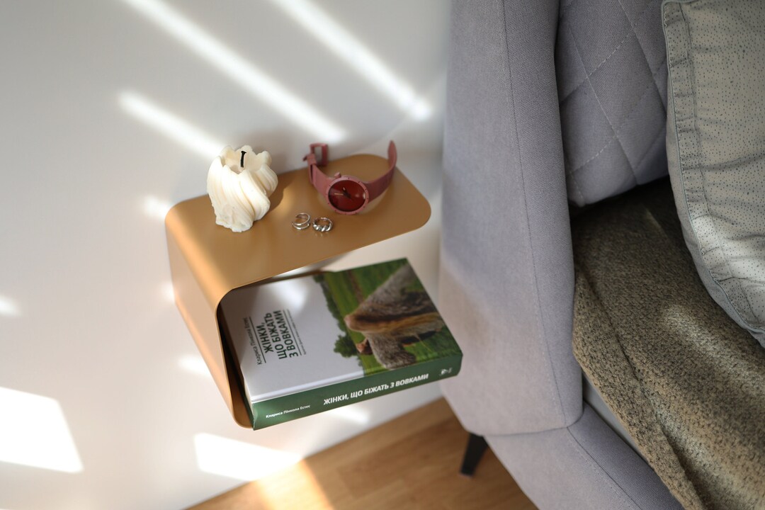 Small Modern Floating Nightstand WAVE, Curved Metal Wall Shelf ...