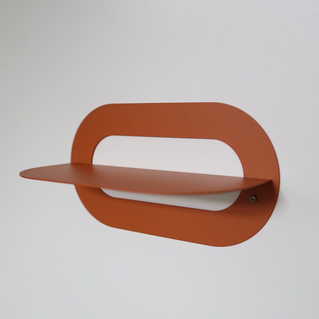 Matte Orange Metal Wall Shelf, Rounded Oval Floating Bookshelf, Modern ...