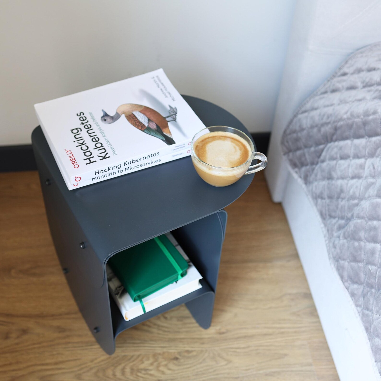 Narrow Black Metal Bedside Table, Small Nightstand, Modern Bedroom Side ...
