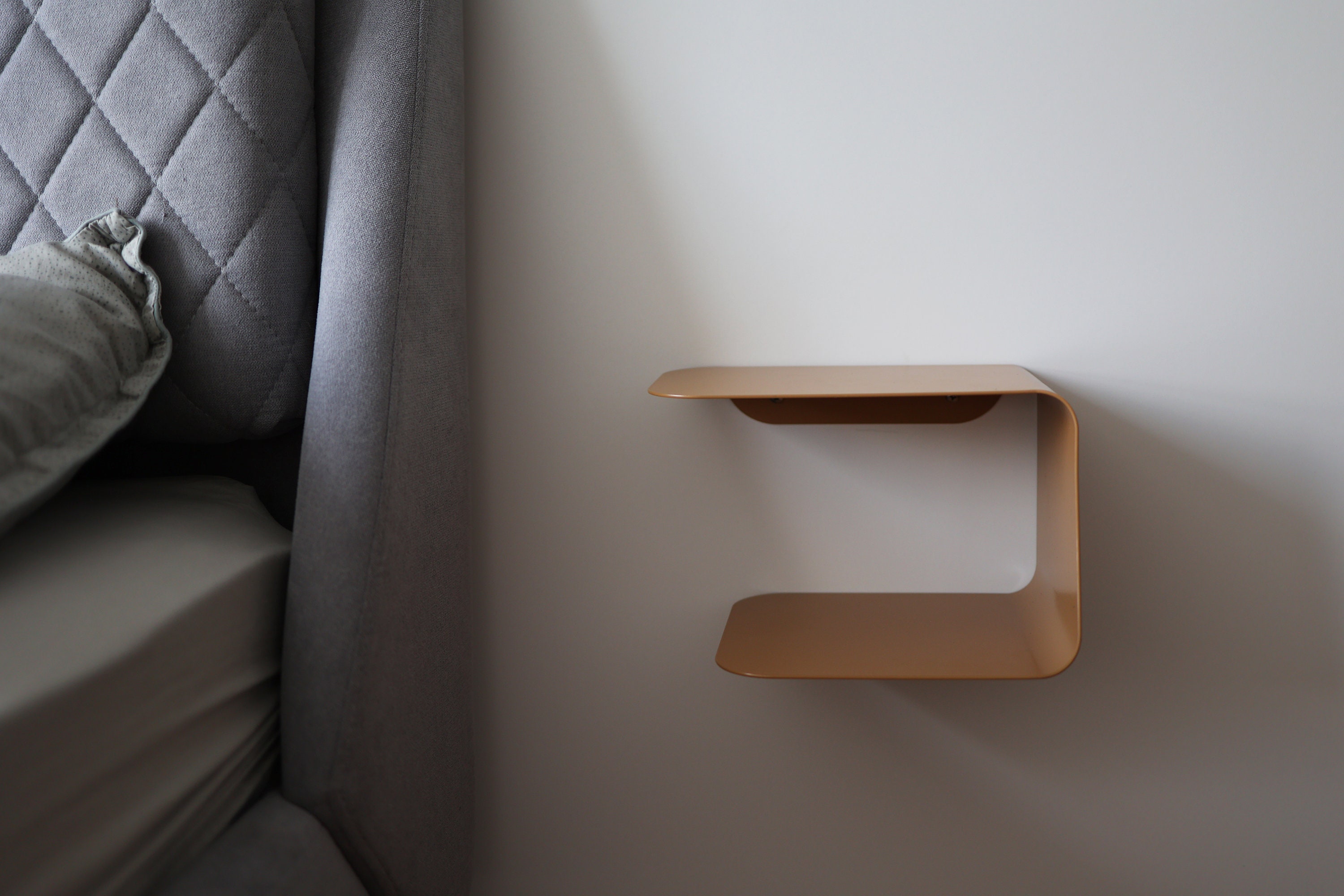 Beige Floating Nightstand Set of 2 WAVE, Left and Right Nightstand Pair ...