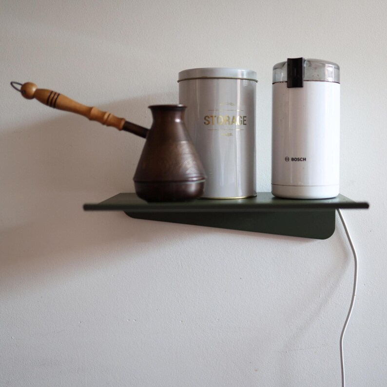 Matte Green Metal Wall Shelf HILL, Modern Floating Bookshelf, Small ...