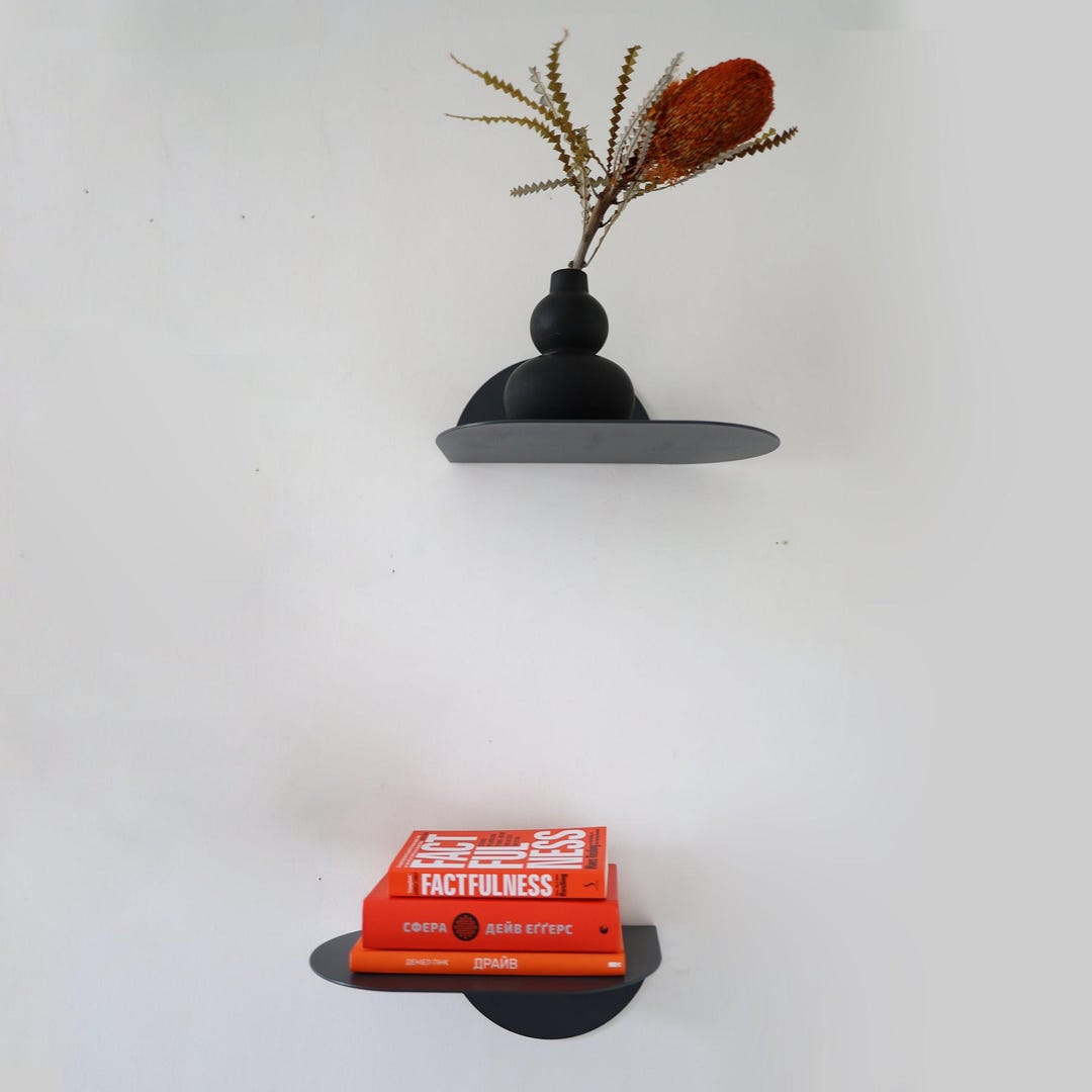 Matte Black Metal Shelves Set of 2, Small Floating Shelves, Rounded ...