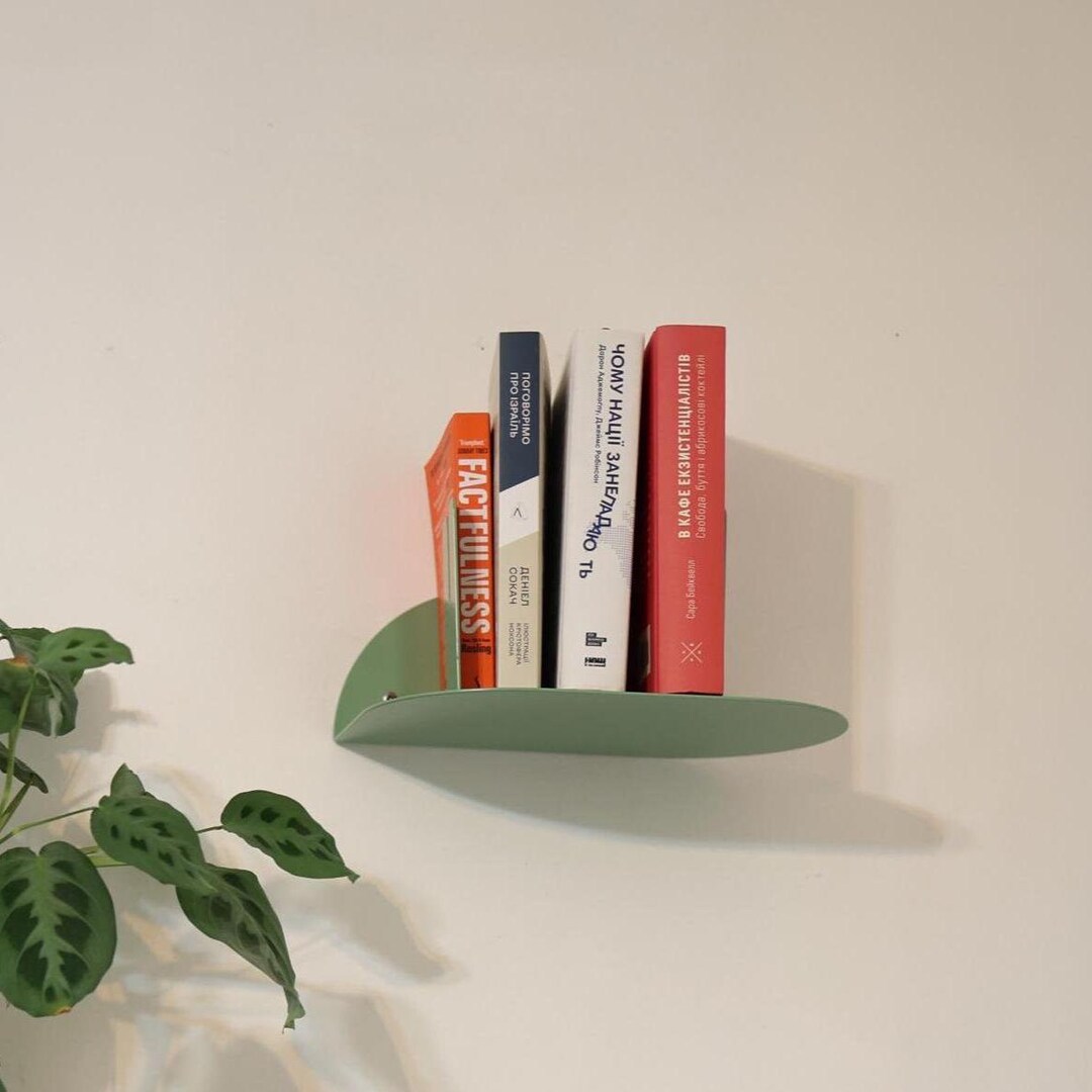 Small Sage Green Metal Shelf, Minimalistic Bent Floating Bookshelf ...