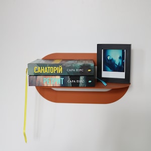 Matte Orange Metal Wall Shelf, Rounded Oval Floating Bookshelf, Modern ...