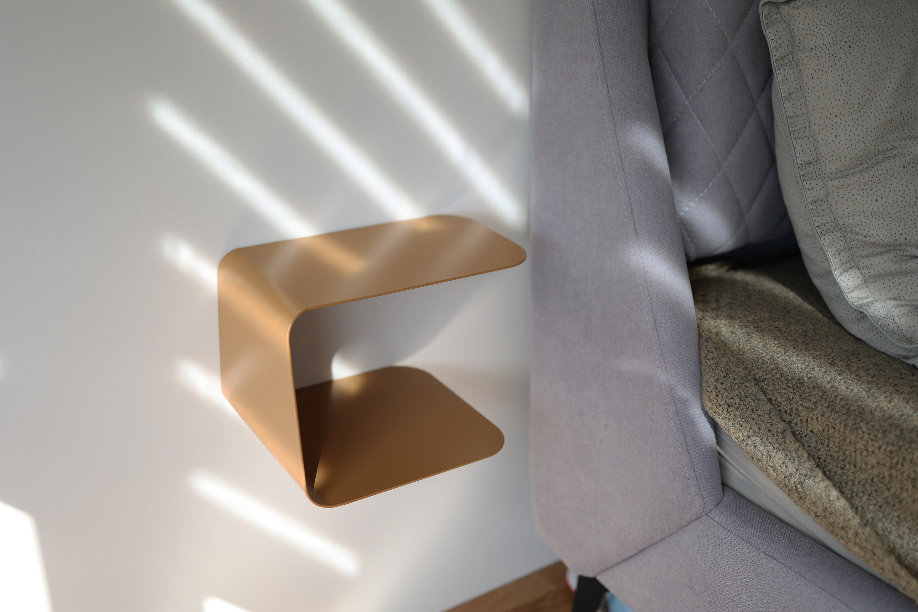 Small Modern Floating Nightstand WAVE, Curved Metal Wall Shelf ...