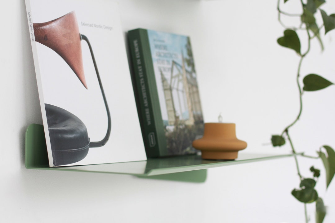 Sage Green Metal Wall Shelf, Pastel Floating Bookshelf, Modern Picture ...
