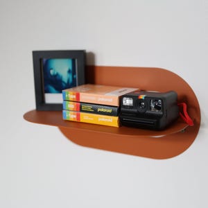 Matte Orange Metal Wall Shelf, Rounded Oval Floating Bookshelf, Modern ...