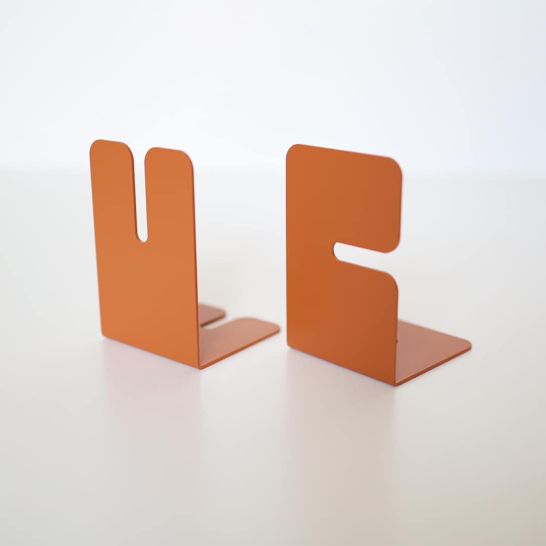 Textured Orange Metal Bookend Set of 2, Modern Metal Book Stopper for ...