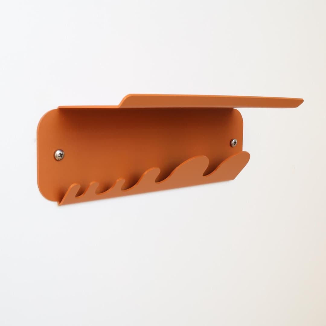 Metal Entryway Shelf With Key Hooks, Matte Orange Metal Key Holder for ...