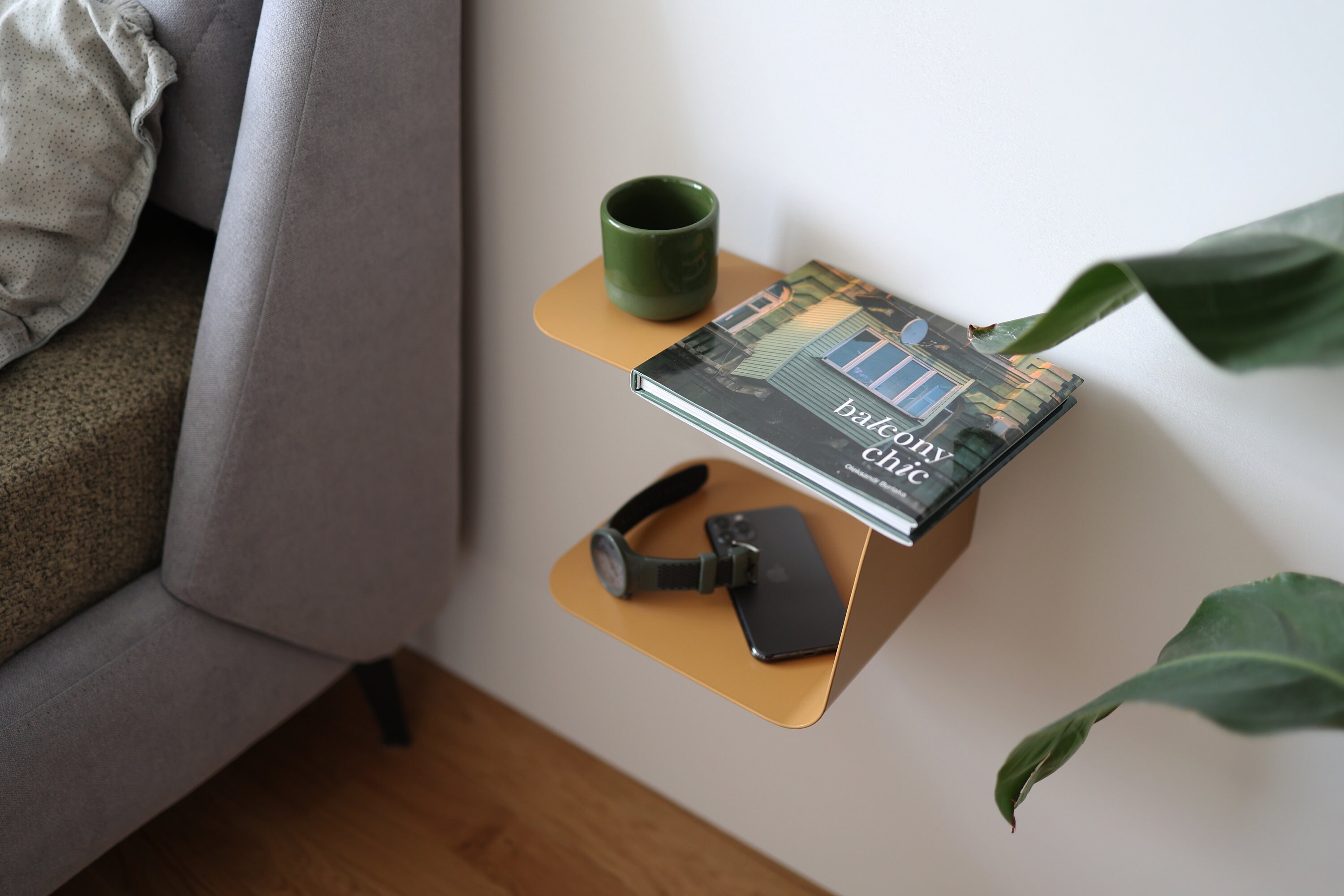 Beige Floating Nightstand Set of 2 WAVE, Left and Right Nightstand Pair ...