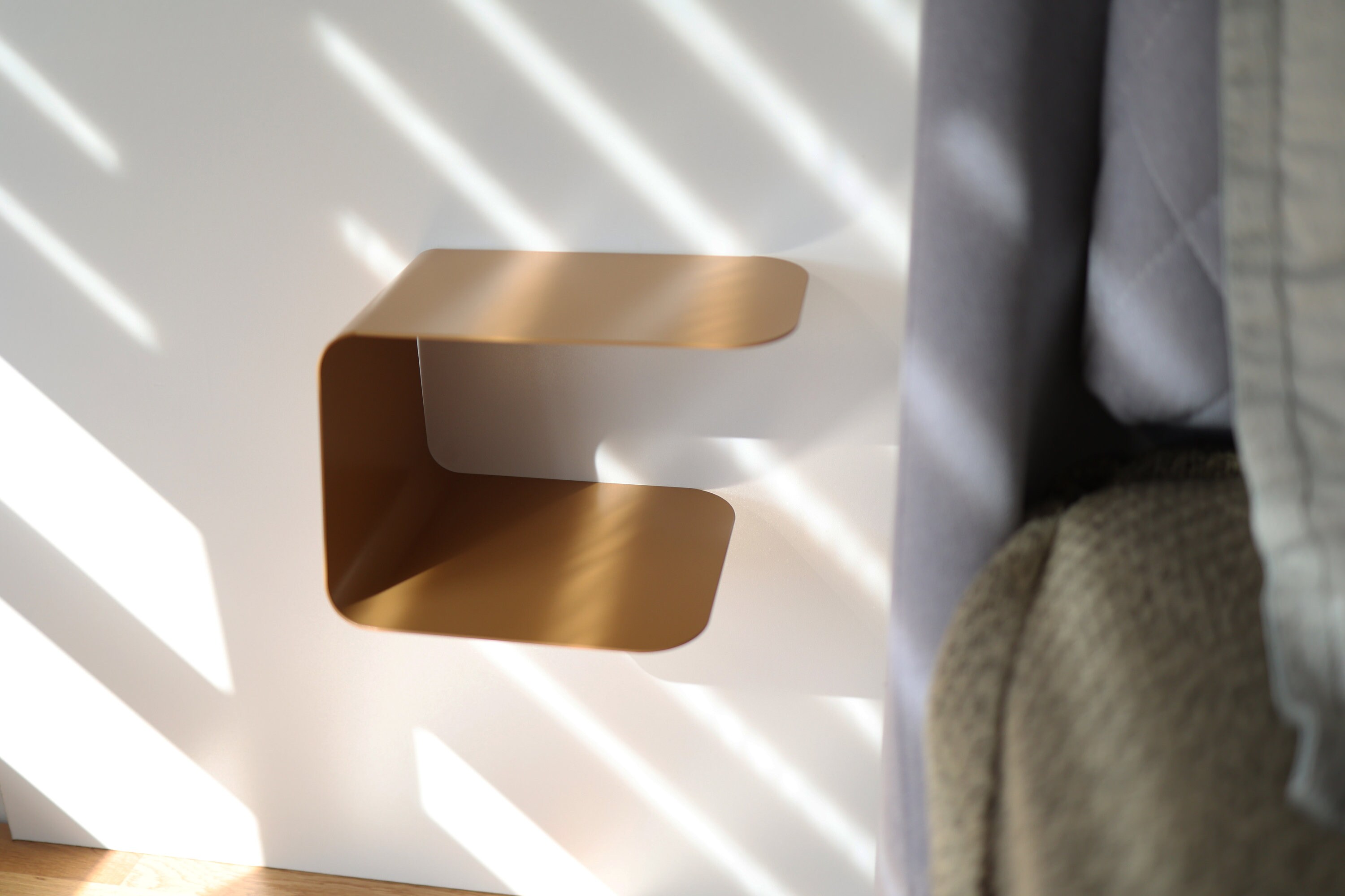 Small Modern Floating Nightstand WAVE, Curved Metal Wall Shelf ...