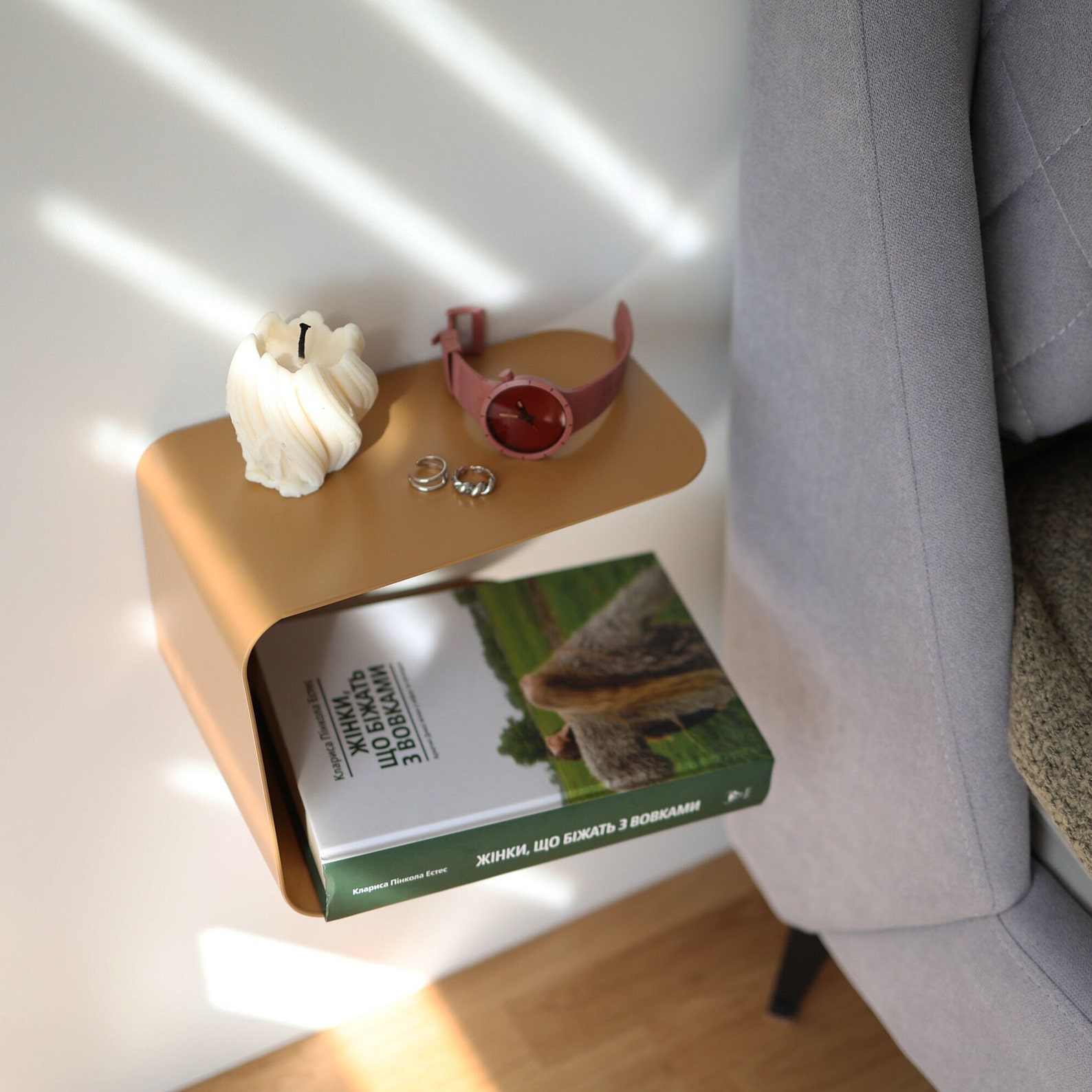 Small Modern Floating Nightstand WAVE, Curved Metal Wall Shelf ...