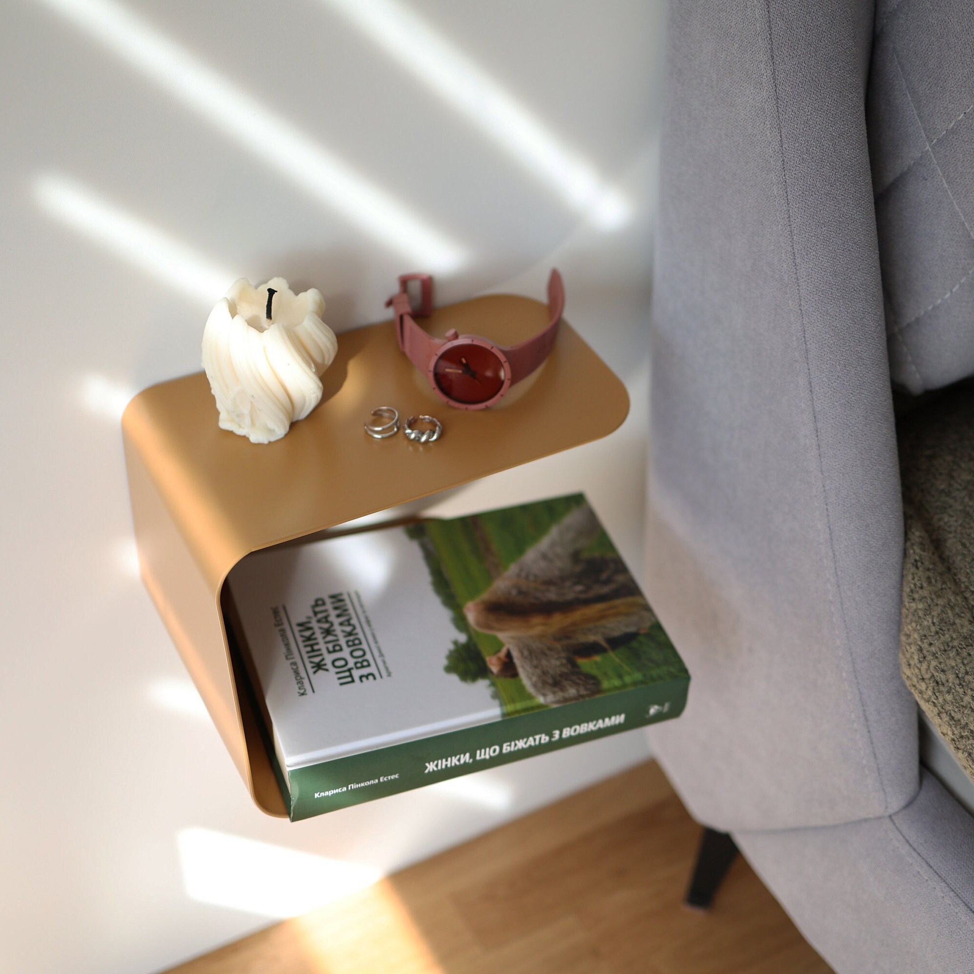 Small Modern Floating Nightstand WAVE, Curved Metal Wall Shelf ...