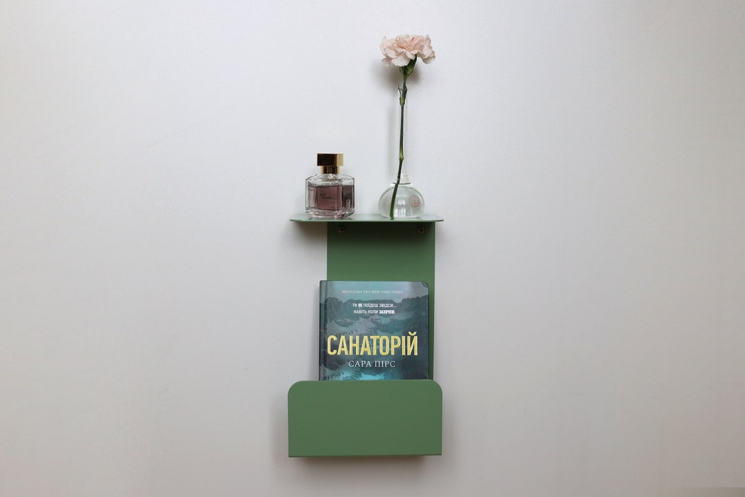 Green Floating Nightstand, Modern Metal Bedside Shelf, Wall Mounted ...