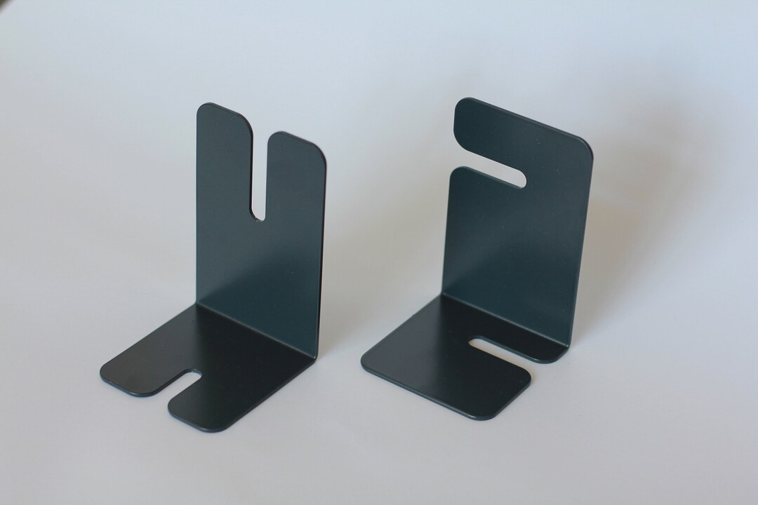 Graphite Modern Bookends Set, Minimalistic Metal Book Ends, Home Office ...