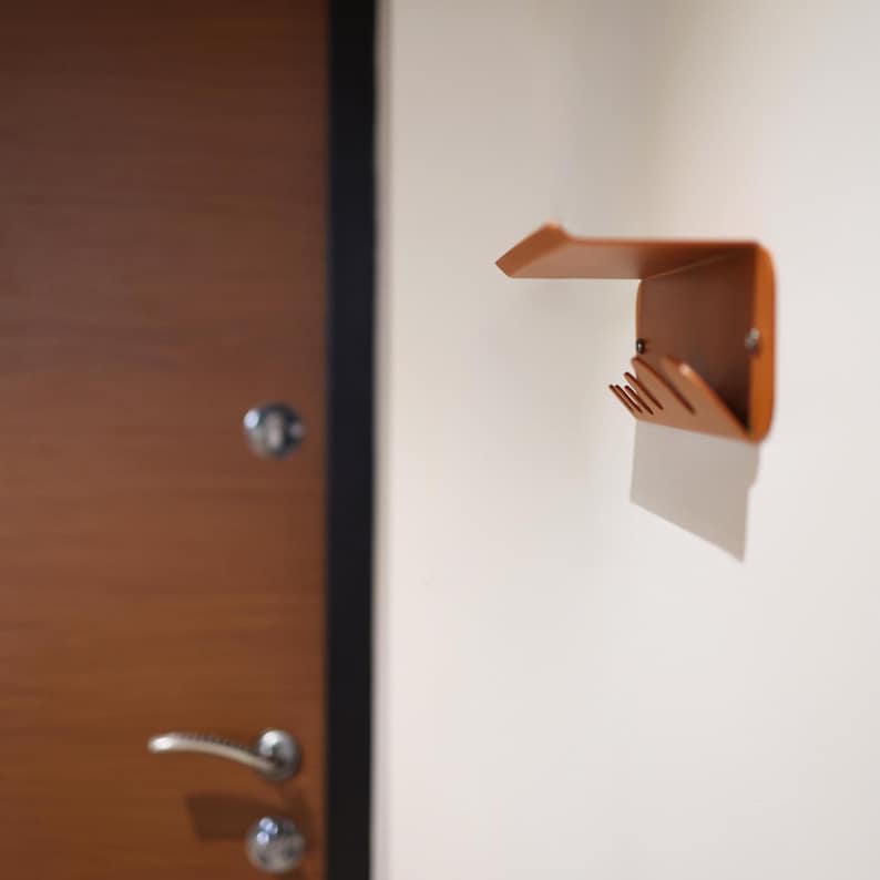 Metal Entryway Shelf With Key Hooks, Matte Orange Metal Key Holder for ...