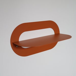 Matte Orange Metal Wall Shelf, Rounded Oval Floating Bookshelf, Modern ...
