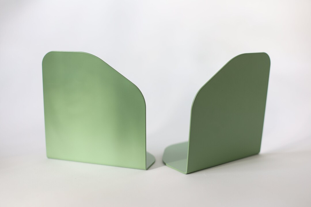 Pastel Green Metal Bookend Set of 2, Unique Wide Book Holders, Modern ...