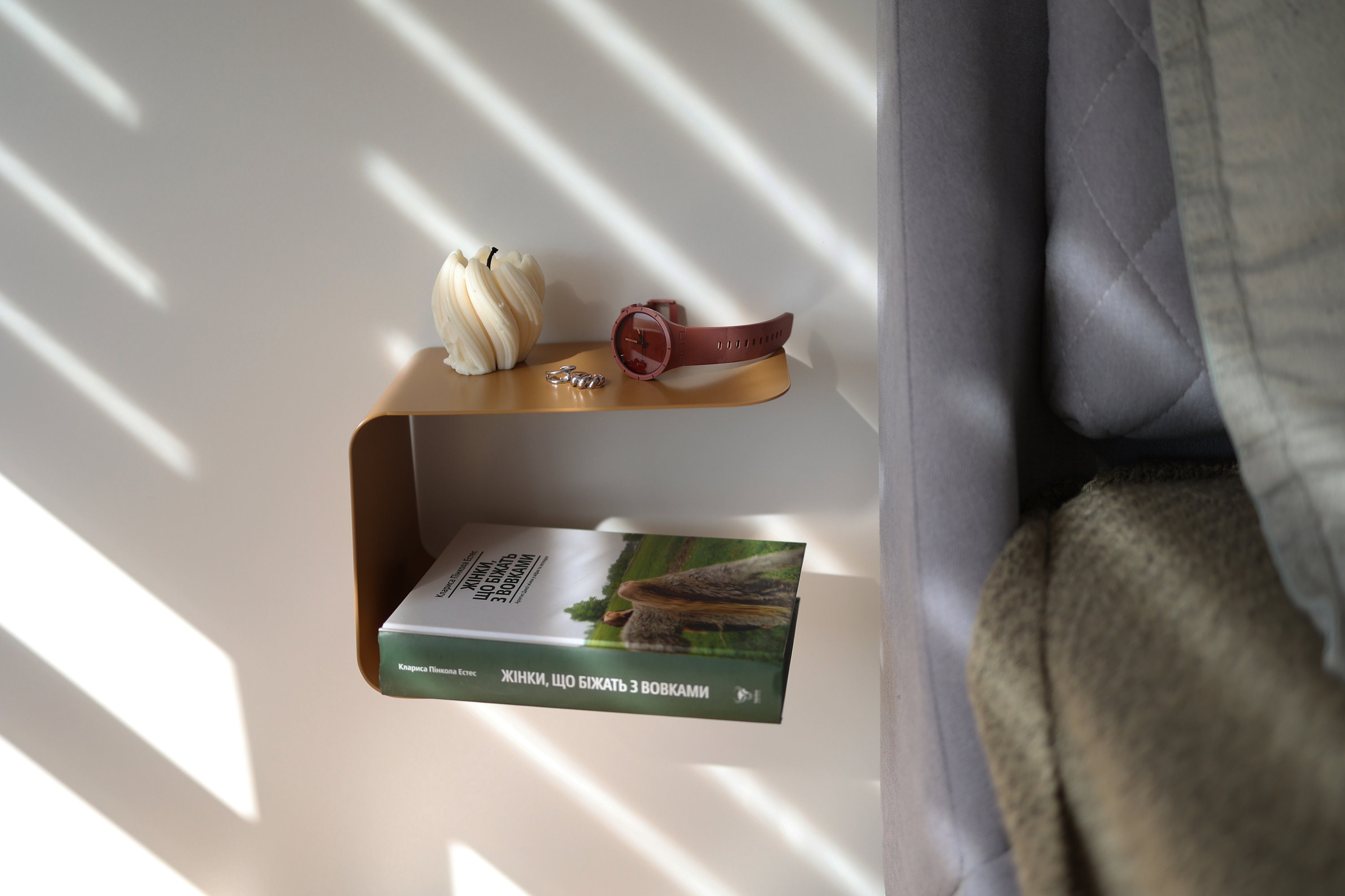 Small Modern Floating Nightstand WAVE, Curved Metal Wall Shelf ...