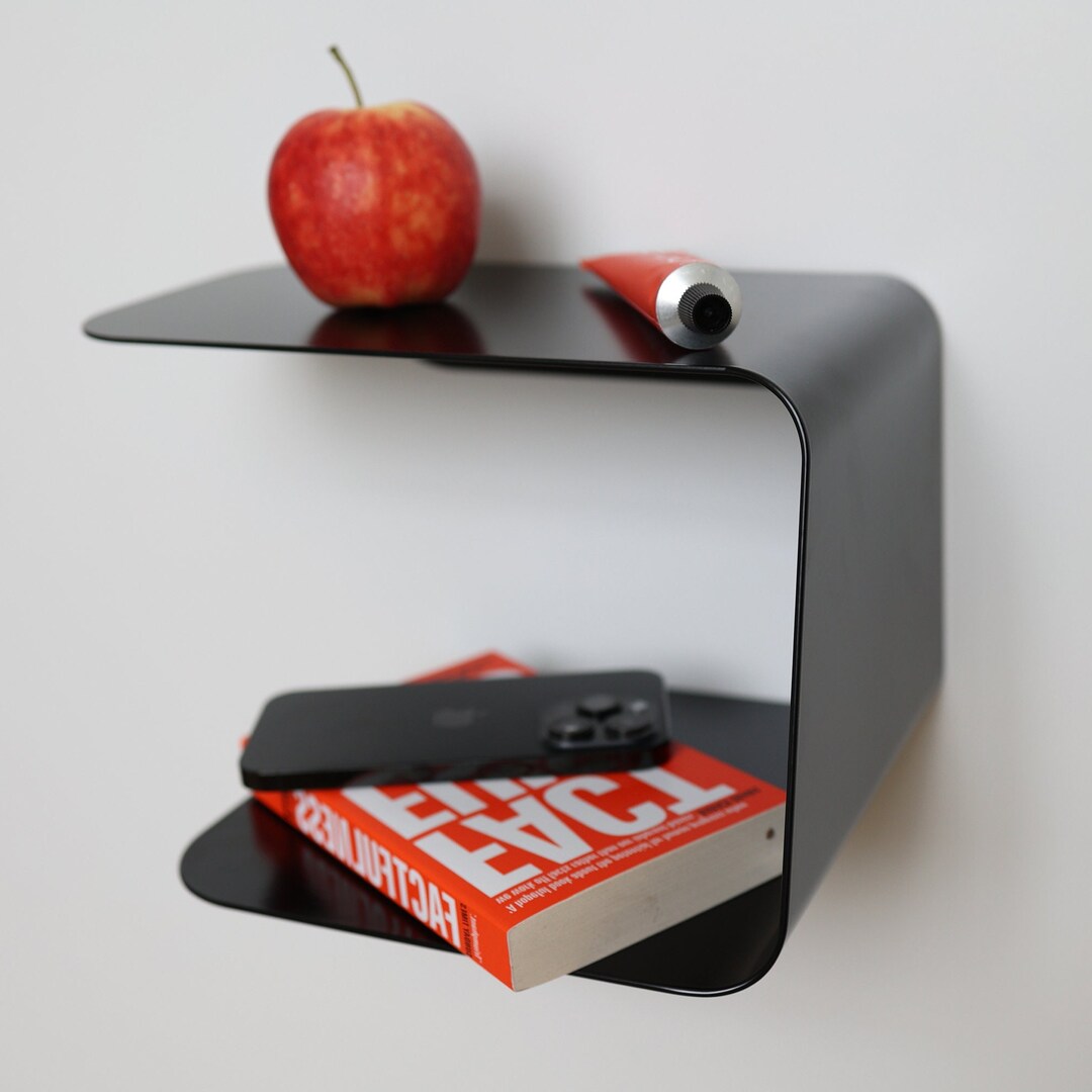 Black Metal Bedside Table WAVE, Bent Floating Nightstand, Curved Modern ...