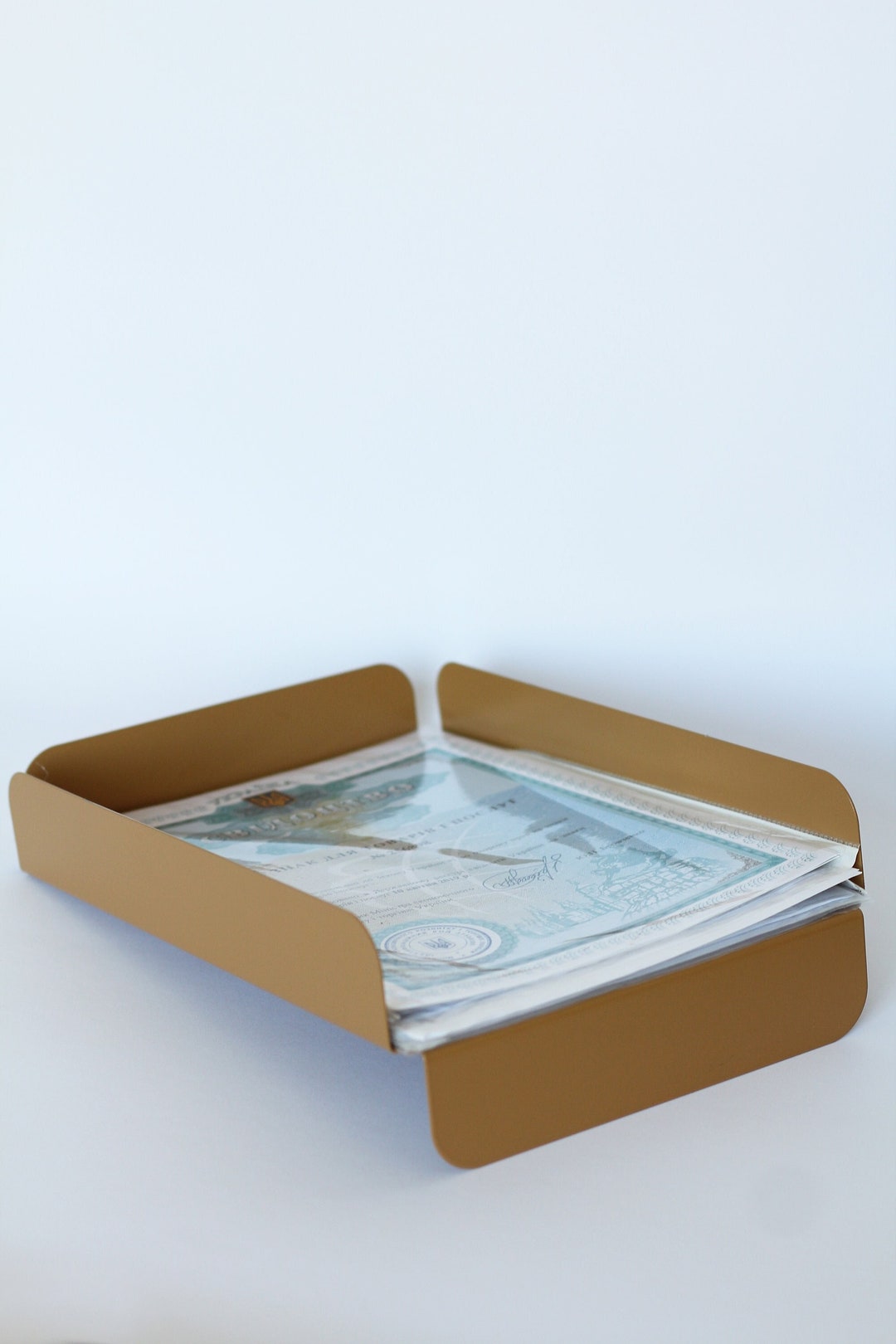 Metal Desk Organizer, Beige Desktop Organizer, Brown Letters Tray ...