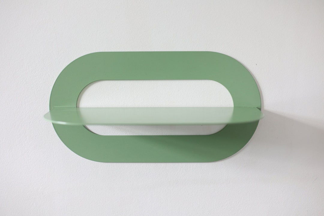 Pastel Green Metal Wall Shelf, Oval Floating Bookshelf, Modern Wall ...