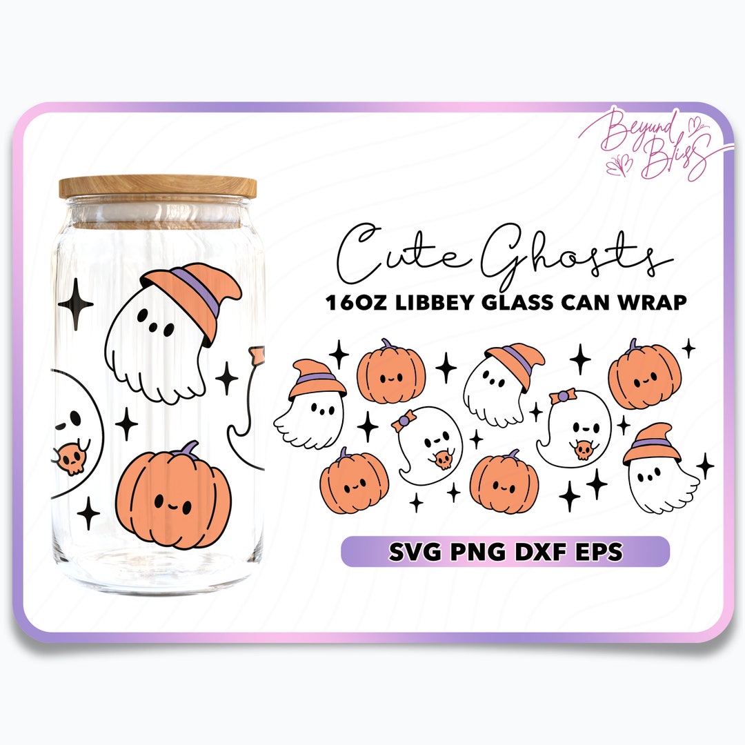 Cute Ghost Libbey Glass Svg Spooky Season Svg Halloween Can - Etsy