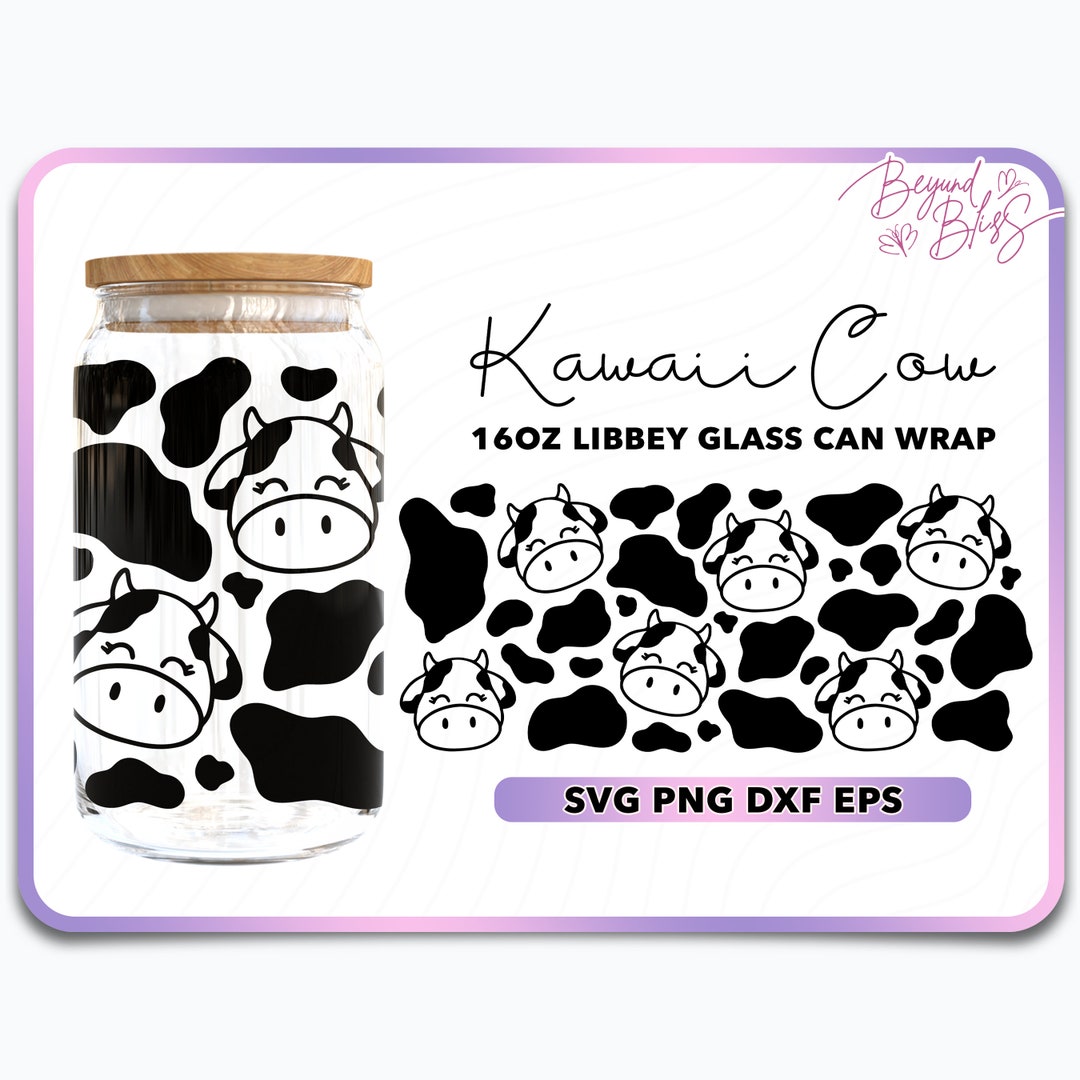 Cow Print Libbey Glass SVG, Milk Glass Wrap, Cow Glass Can SVG, Beer ...