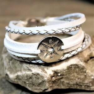 Layered Leather Silver Compass Bracelet With Hook Clasp Closure ...