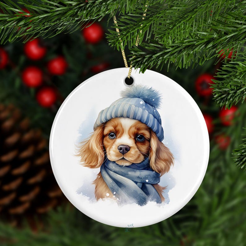 Cavalier King Charles Spaniel Ceramic Christmas Ornament, Winter Dog ...