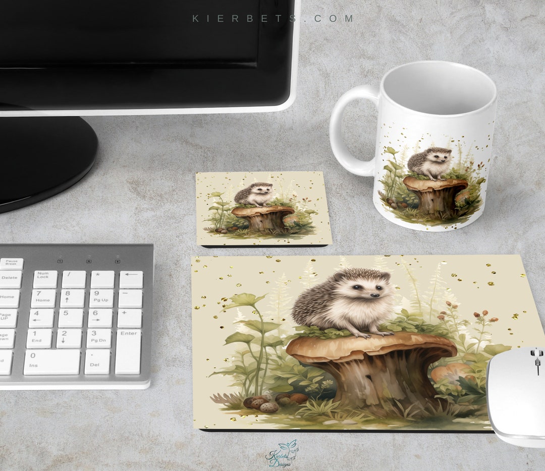 Woodland Hedgehog Personalized Desk Set, Monogram Mouse Pad Coaster Mug ...