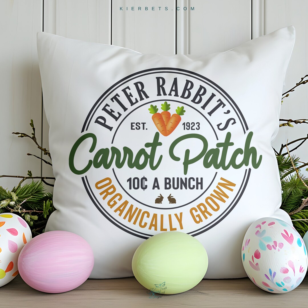 Peter Rabbit Carrot Patch Round Advertisement Sign Pillow Cover, Spring ...