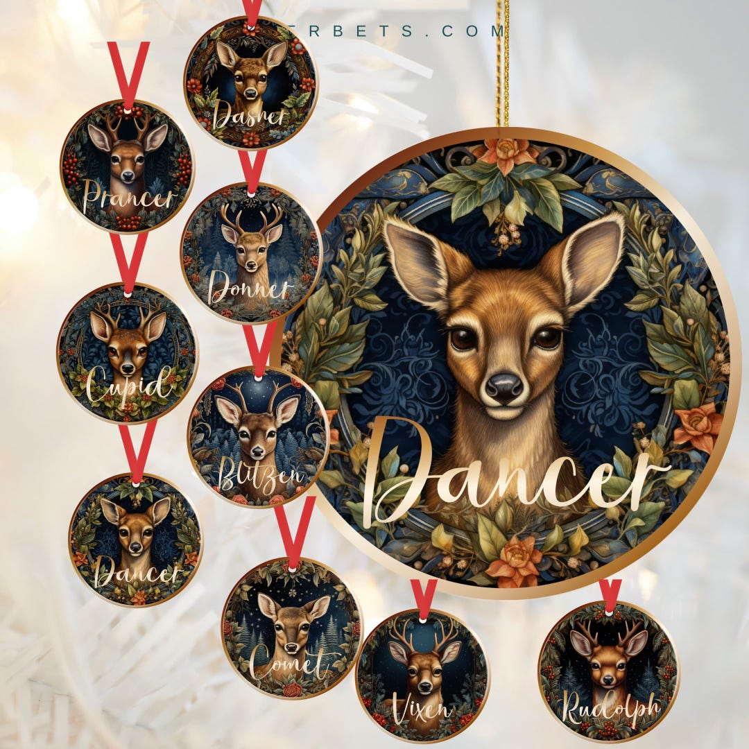 Santa's Reindeer Ornament, Christmas Tree Decor - Etsy