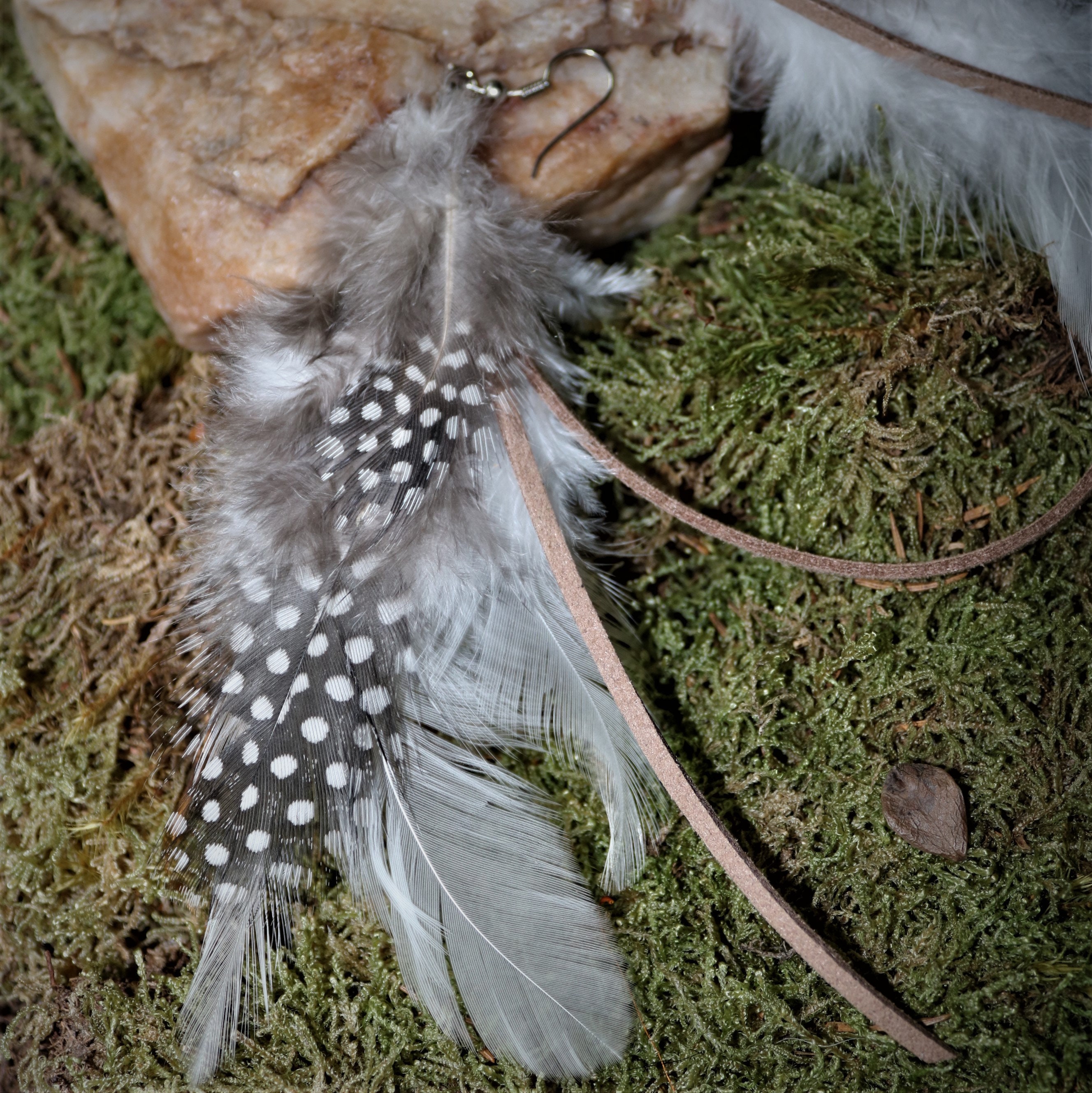 Natural Speckled Feather Earrings