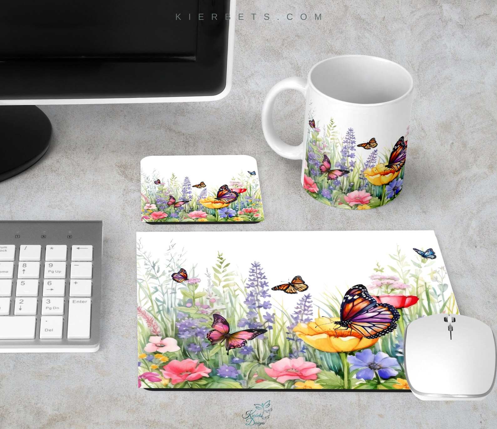 Wildflowers and Butterflies Desk Set, Neoprene Mousepad and Coaster - Etsy