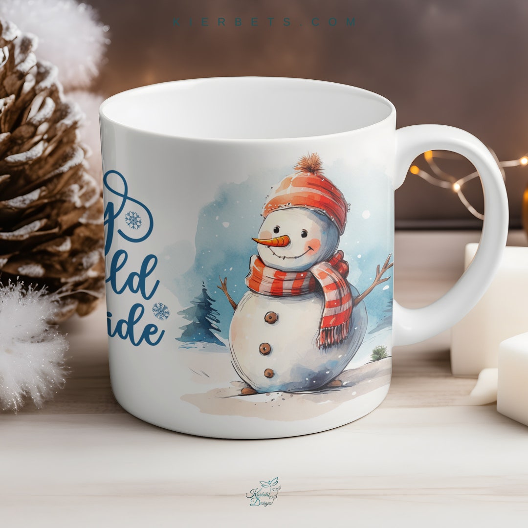 Baby It's Cold Outside Mug, Snowman on Both Sides With Blue Lettering ...