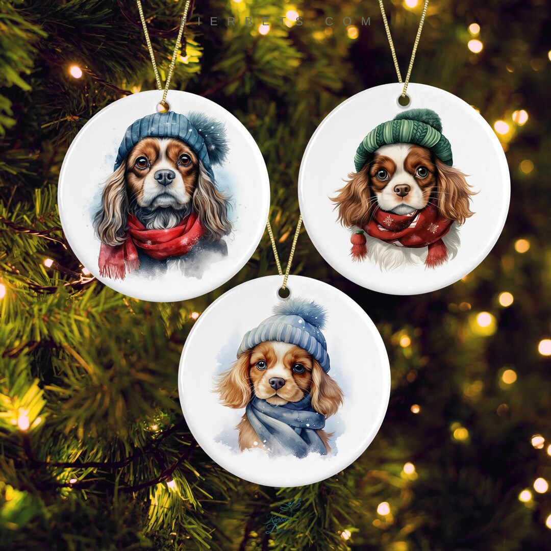 Cavalier King Charles Spaniel Ceramic Christmas Ornament, Winter Dog ...