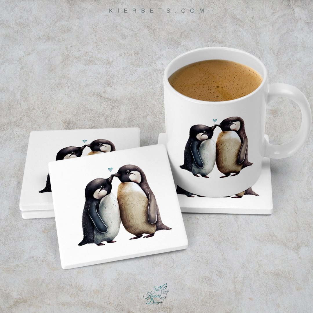 Penguin Love Ceramic Coasters, Holiday Home Decor Gift - Etsy