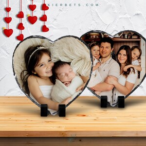 Heart Shaped Slate Stone Custom Photo Frame Gift, Personalized Keepsake ...