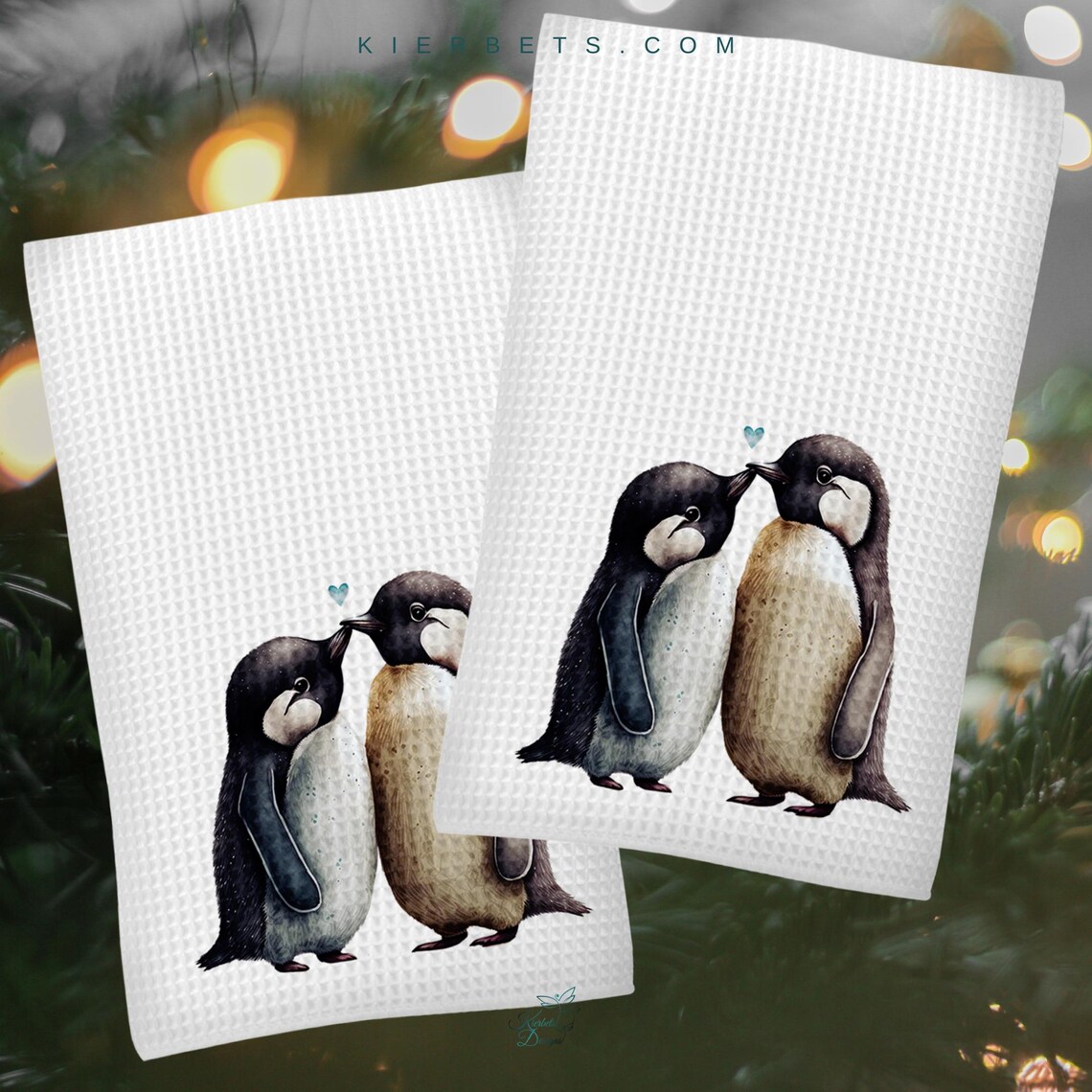 Kissing Penguins Waffle Weave Kitchen Towel Set, Holiday Decor - Etsy