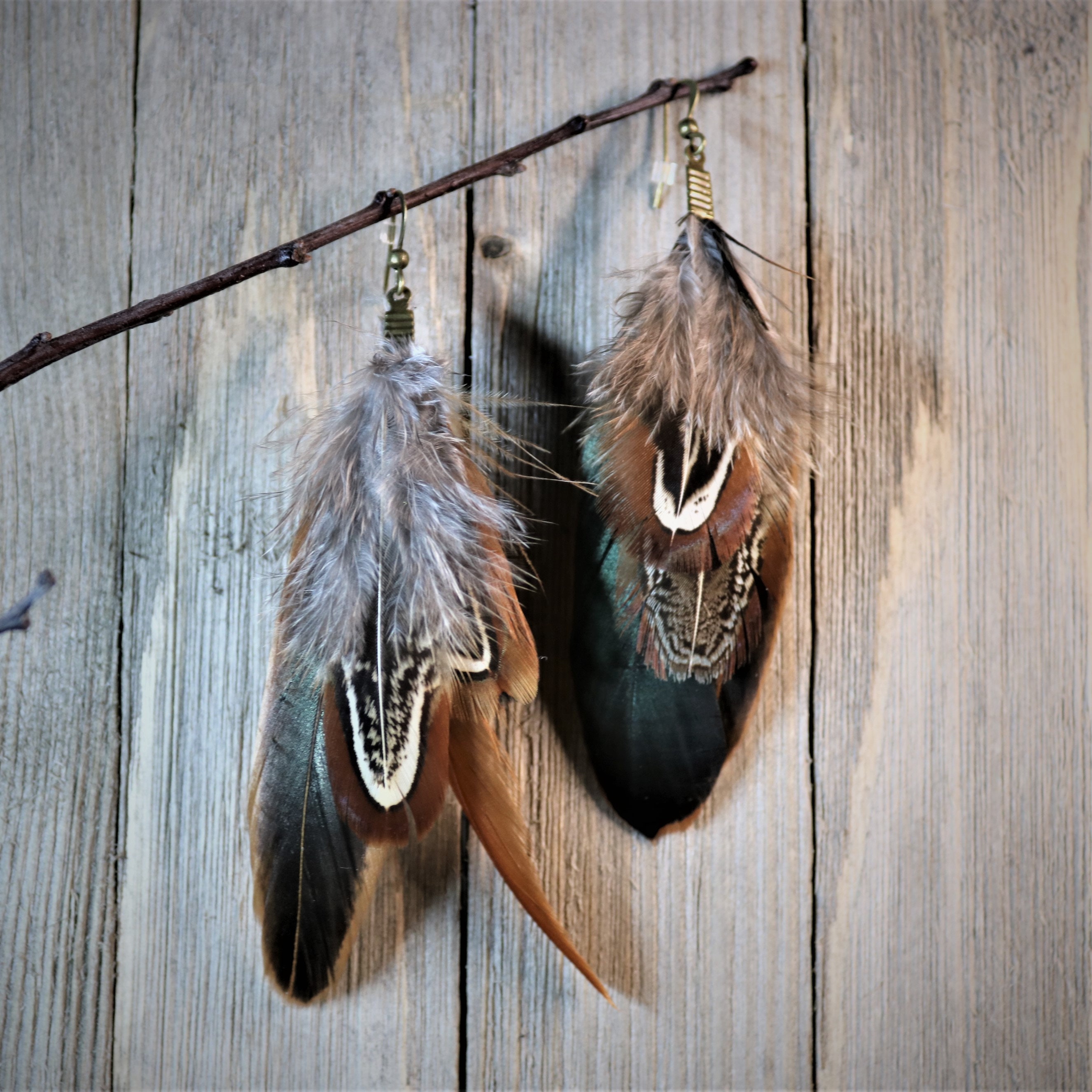 Natural Pheasant Feather Earrings