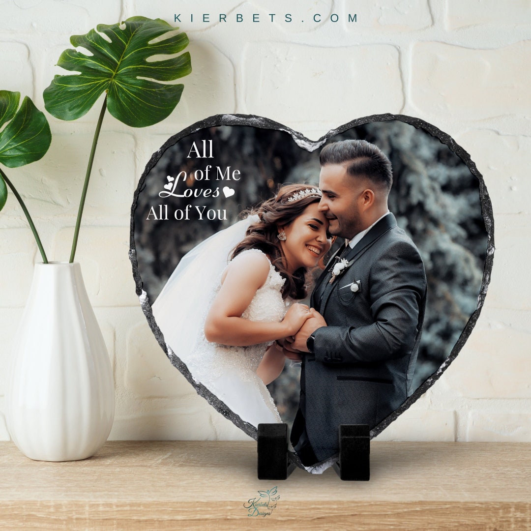Heart Shaped Slate Stone Custom Photo Frame Gift, Personalized Keepsake ...