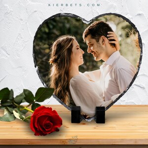 Heart Shaped Slate Stone Custom Photo Frame Gift, Personalized Keepsake ...
