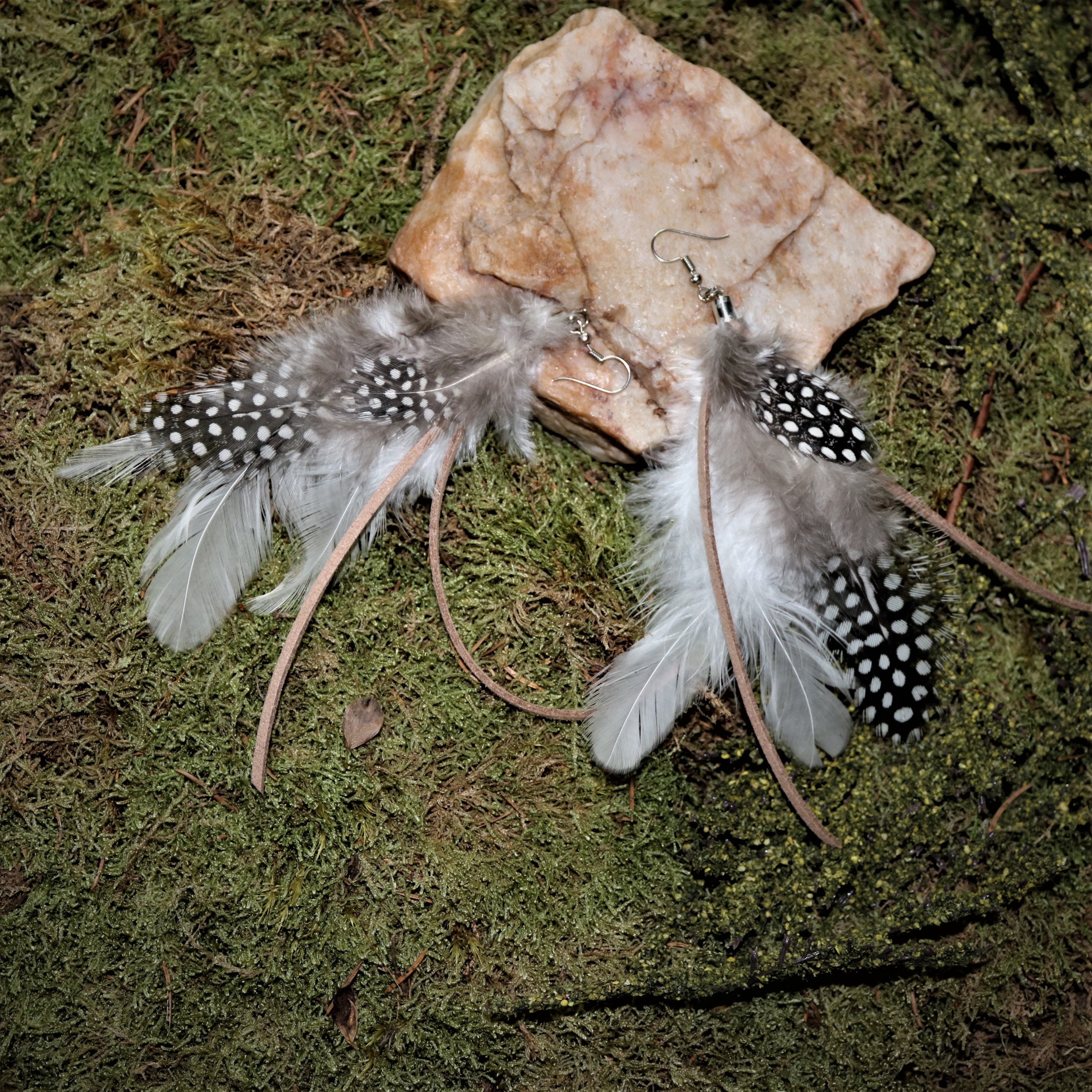 Natural Speckled Feather Earrings