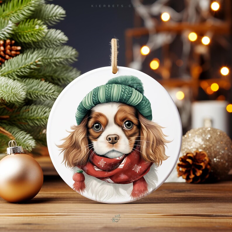 Cavalier King Charles Spaniel Ceramic Christmas Ornament, Winter Dog ...